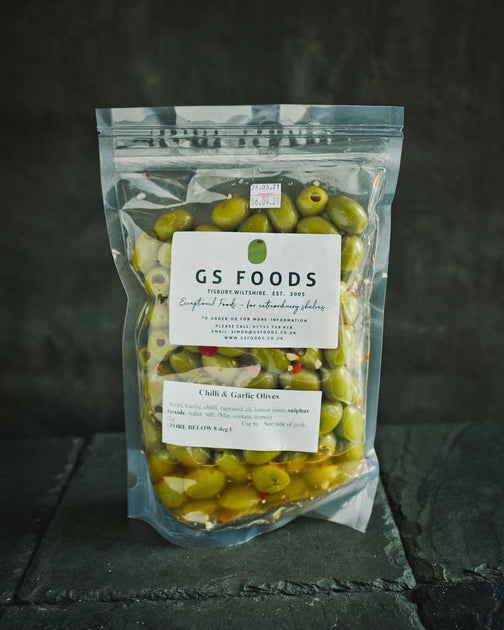 Chilli & Garlic Olives - 1kg Pack – GS Foods